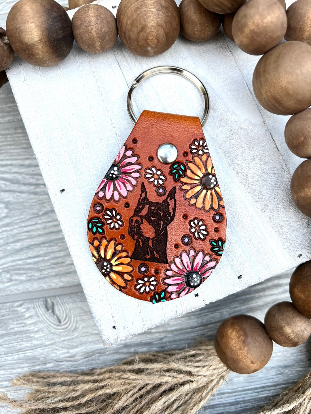Doberman Pinscher Leather Key Fob, Dog Keychain, Tooled and Stamped ...