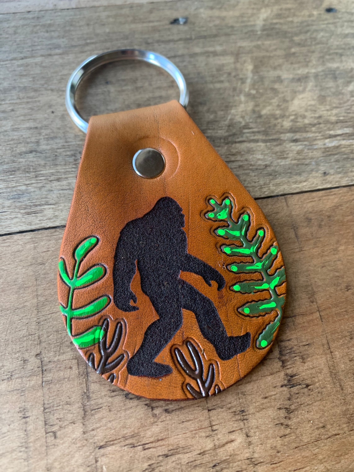 Sasquatch Bigfoot Leather Key Ring Tooled and Stamped - Etsy