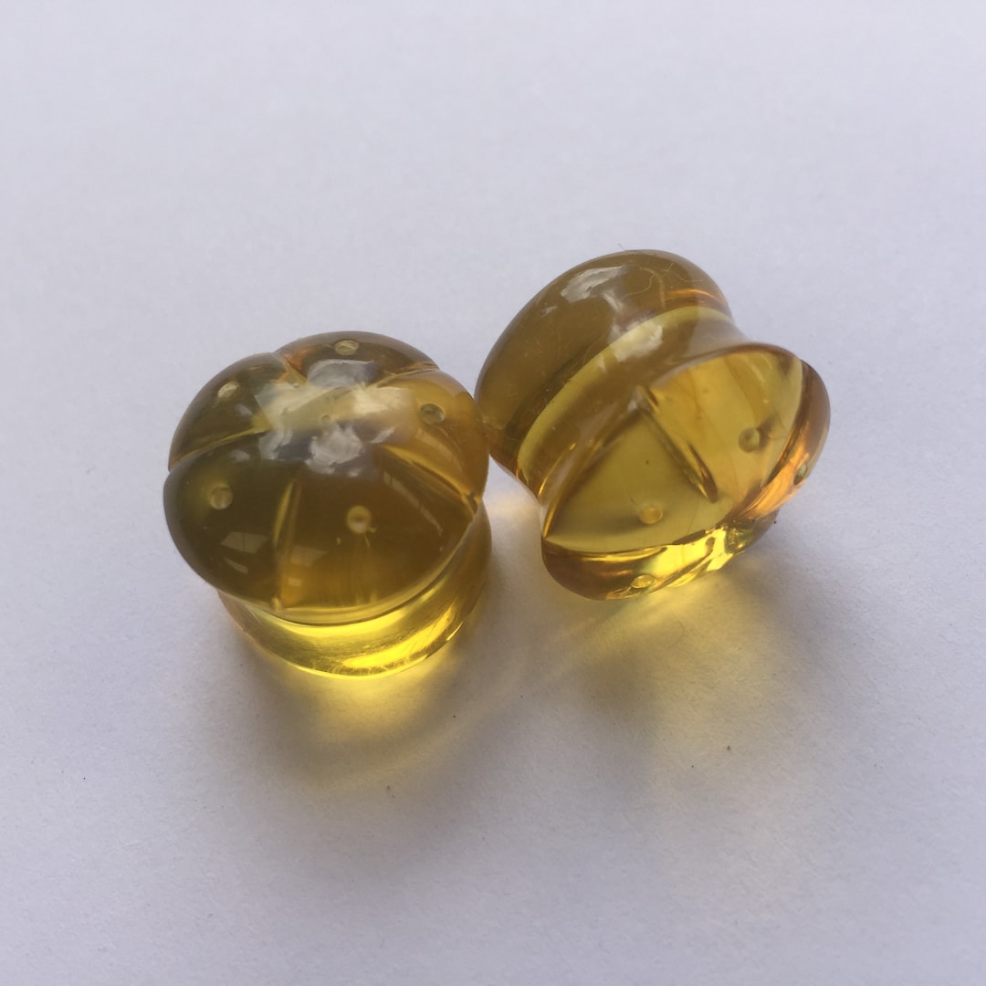 5/8 Carved Peyote Mayan Flare Amber Plugs, 16mm AAA Grade Yellow Amber Plugs, Natural Stone ...