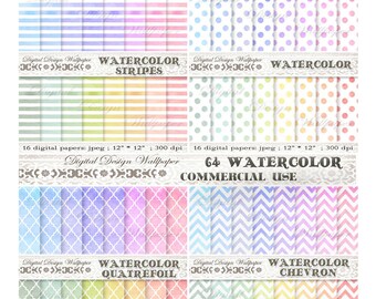Watercolor Digital PaperWatercolor Digital Paper PackStripe | Etsy