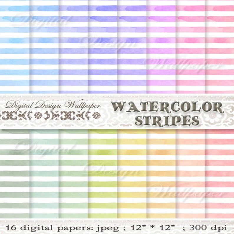 Rainbow Digital Paper,watercolor Digital Paper,watercolor Stripes ...