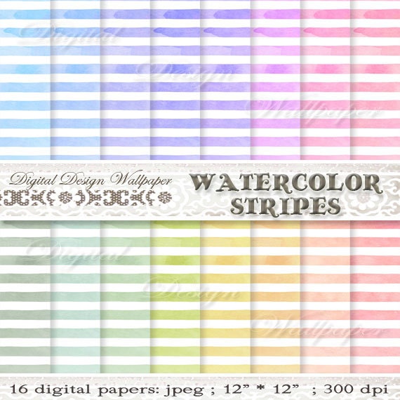 Rainbow Digital Paper,watercolor Digital Paper,watercolor Stripes ...