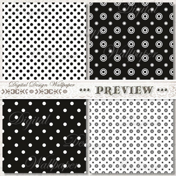 Polka Dot Digital Paper Pack ,digital Paper Black and White,black and ...