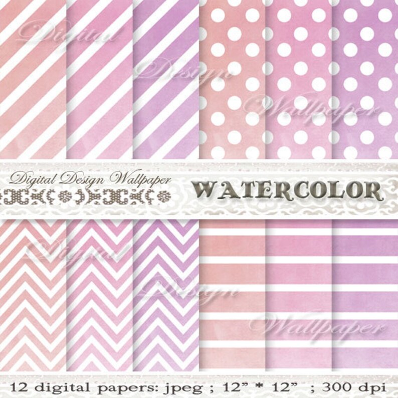 Watercolor Digital Paper,watercolor Digital Paper Pack,stripe Digital ...
