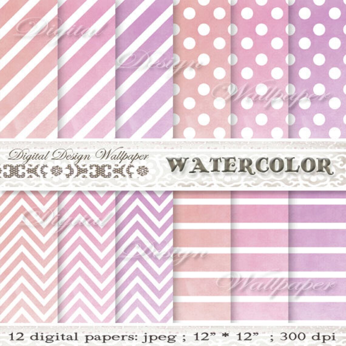Watercolor Digital Paper,watercolor Digital Paper Pack,stripe Digital ...