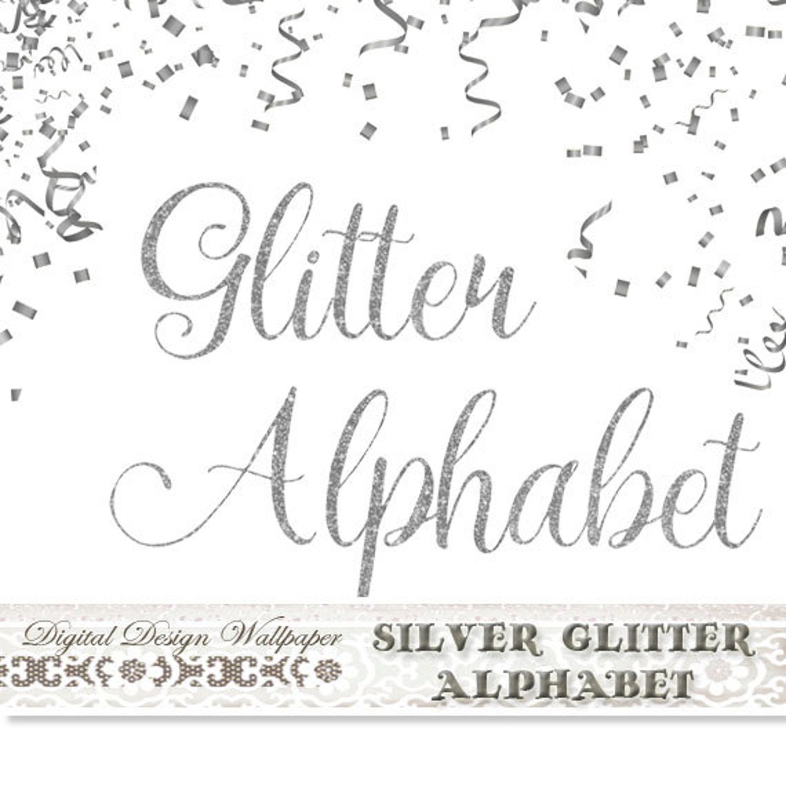 Silver Fancy Glitter Alphabet,silver Glitter Letters,cursive Font ...