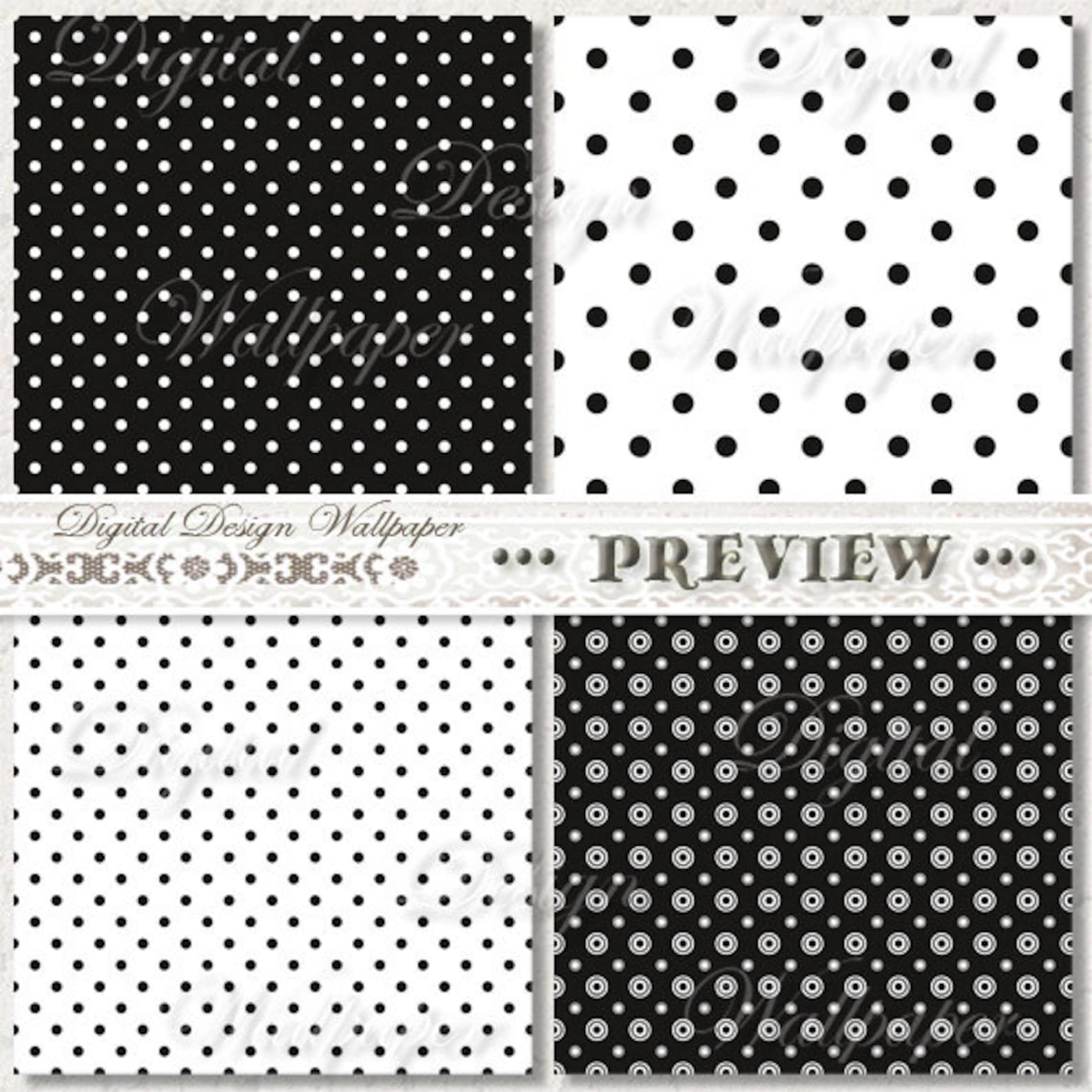 Polka Dot Digital Paper Pack ,digital Paper Black and White,black and ...