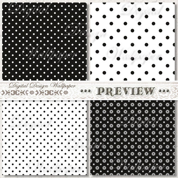 Polka Dot Digital Paper Pack ,digital Paper Black and White,black and ...
