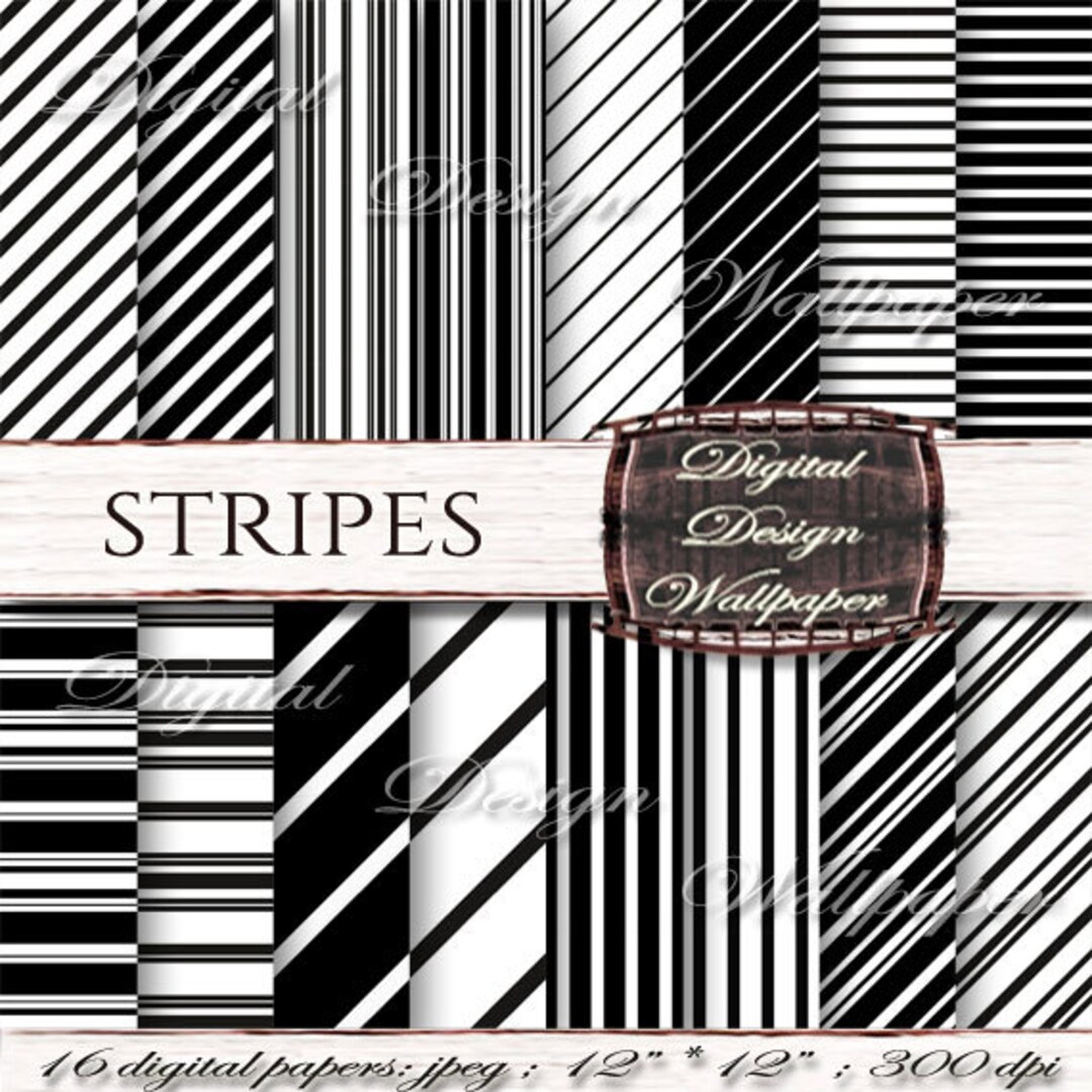 Stripe Digital Paper Pack digital Paper Black and Whiteblack - Etsy