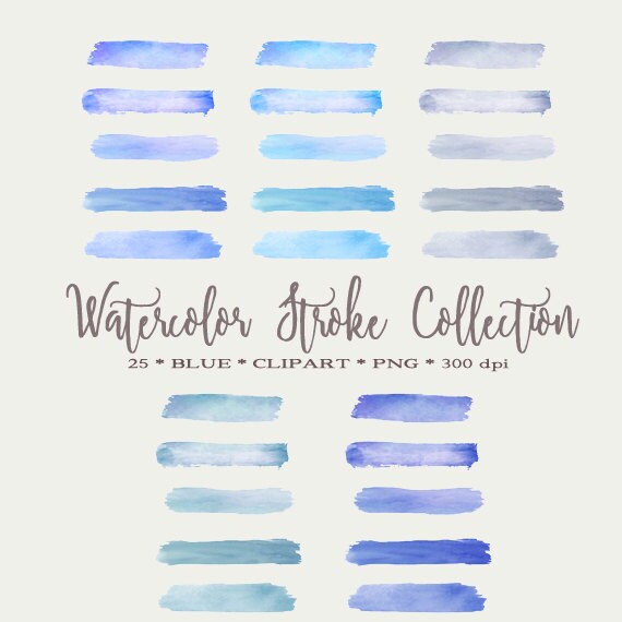Watercolor Brush Strokes, Blue Watercolor Stroke for Instant Download ...