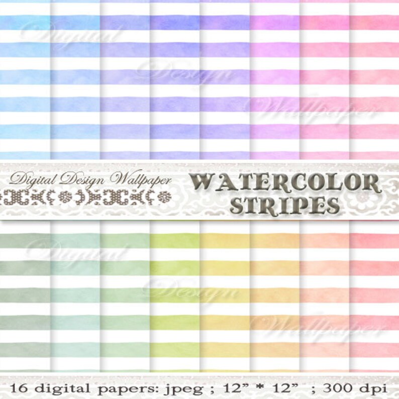 Watercolor Digital Paper,watercolor Digital Paper Pack,stripe Digital ...