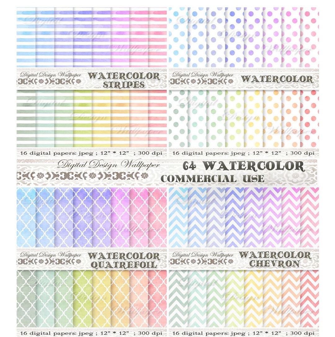 Rainbow Digital Paper,watercolor Digital Paper,watercolor Stripes ...
