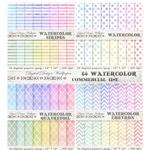 Rainbow Digital Paper,watercolor Digital Paper,watercolor Stripes ...