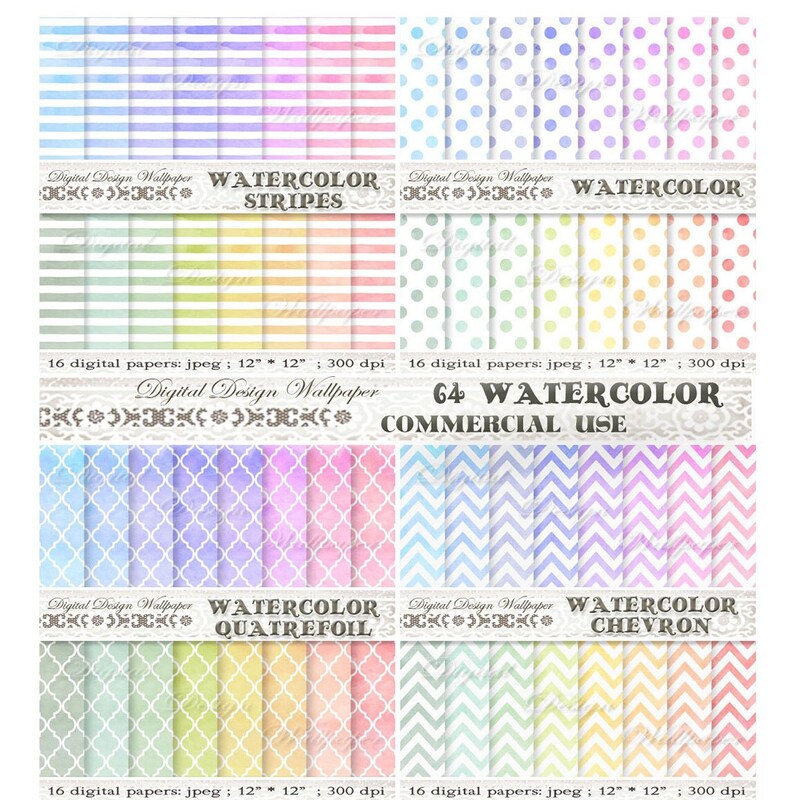 Rainbow Digital Paper,watercolor Digital Paper,watercolor Stripes ...