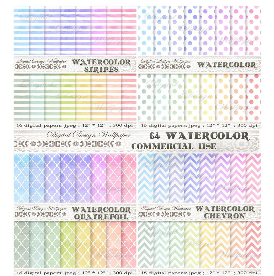 Rainbow Digital Paper,watercolor Digital Paper,watercolor Stripes ...