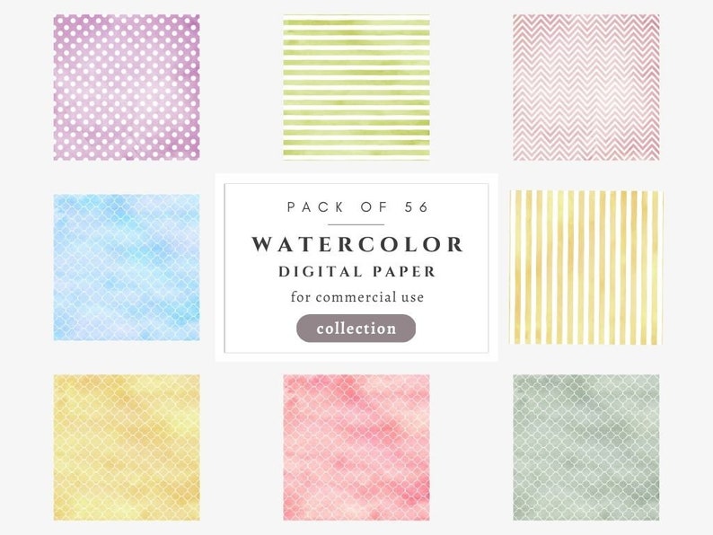 Watercolor Digital Paper,watercolor Digital Paper Pack,stripe Digital ...