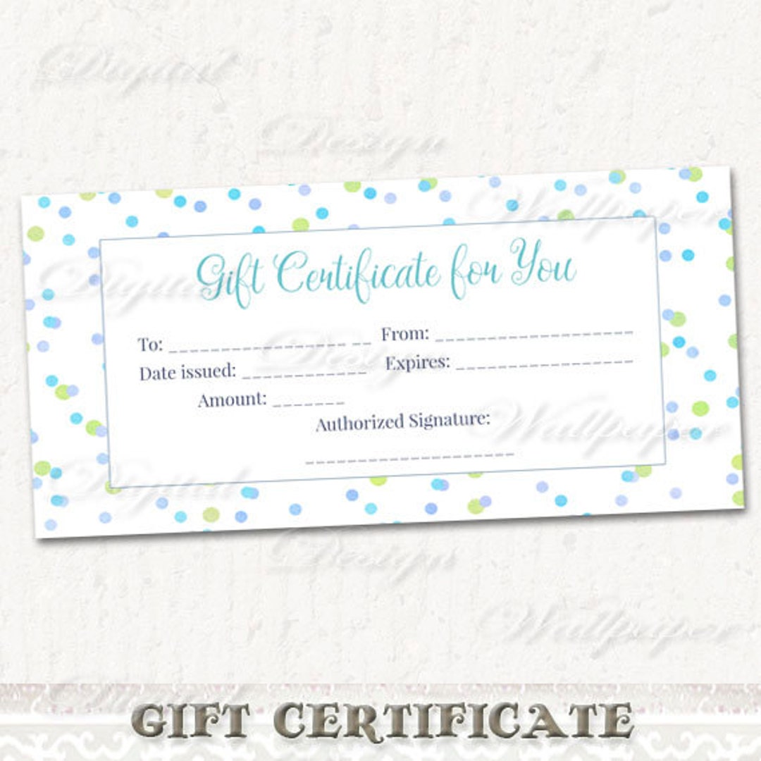 Confetti, Gift Certificate Download,premade Gift Certificate Printable ...