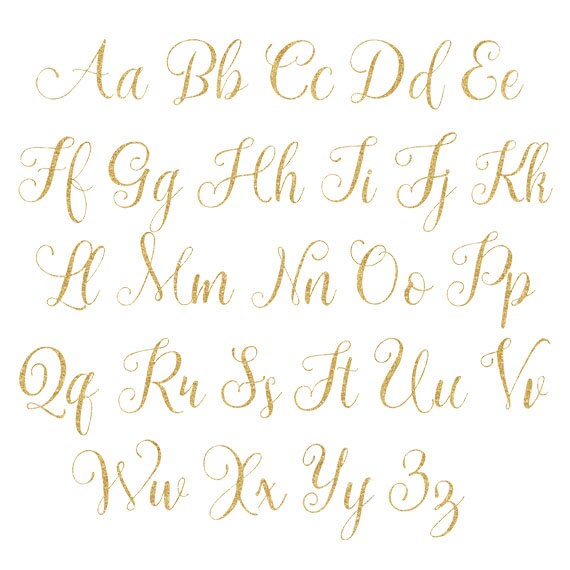 Gold Fancy Glitter Alphabet,gold Glitter Letters,cursive Font Glitter ...