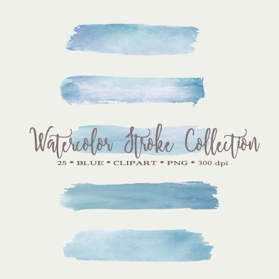 Watercolor Brush Strokes, Blue Watercolor Stroke for Instant Download ...
