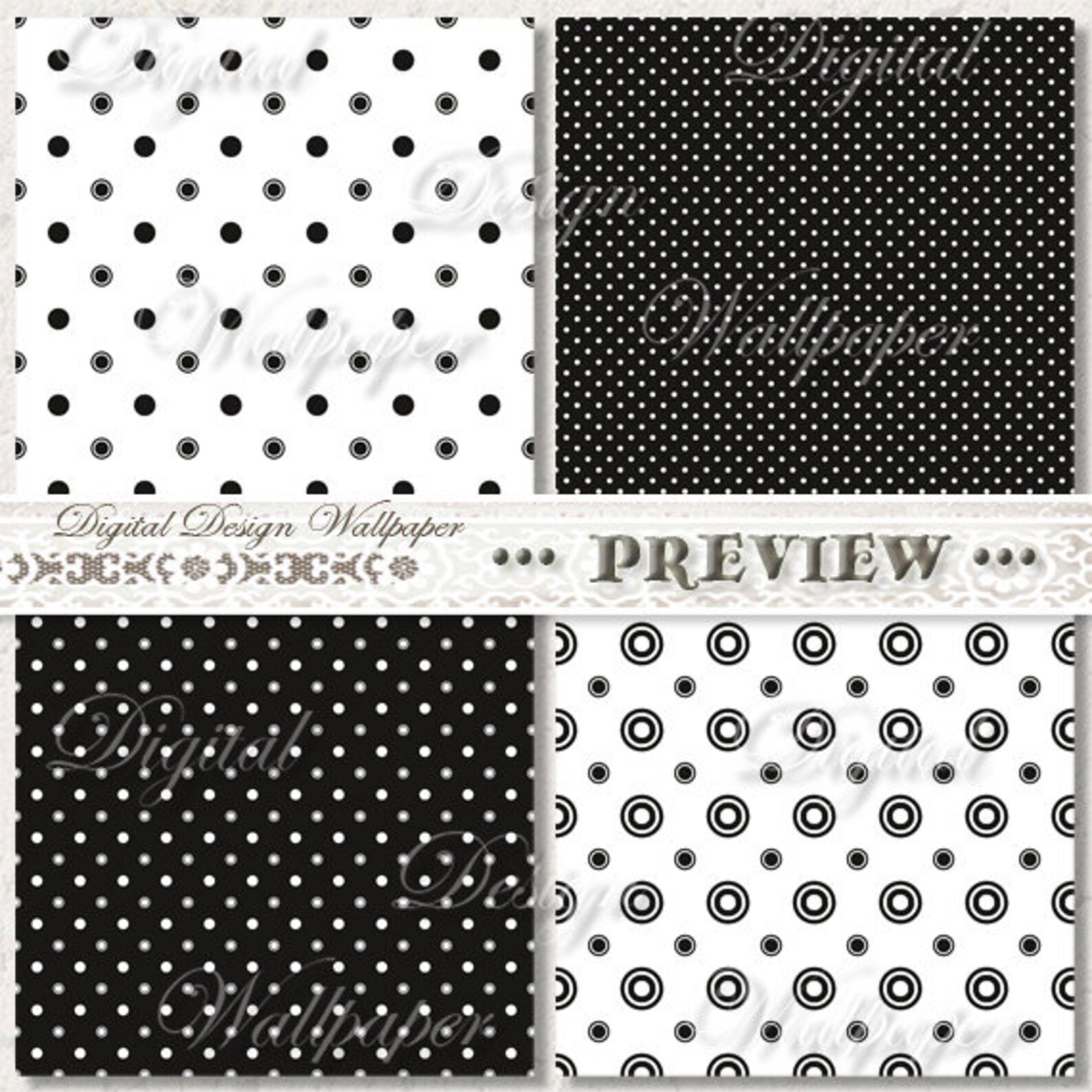Polka Dot Digital Paper Pack ,digital Paper Black and White,black and ...