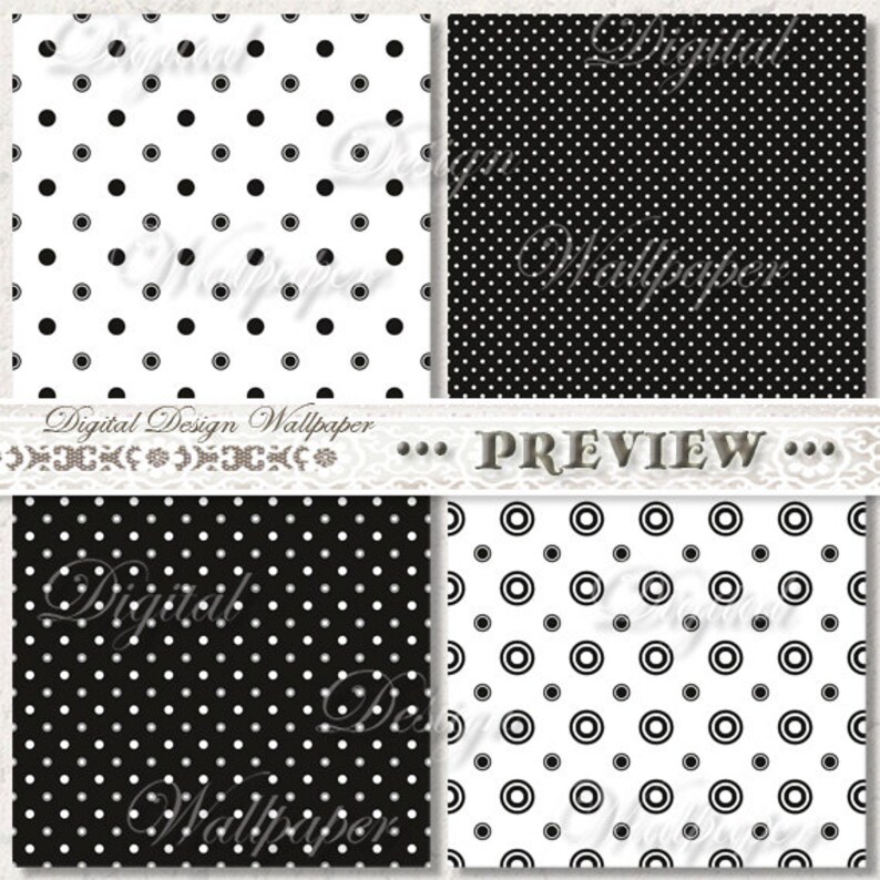 Polka Dot Digital Paper Pack ,digital Paper Black and White,black and ...