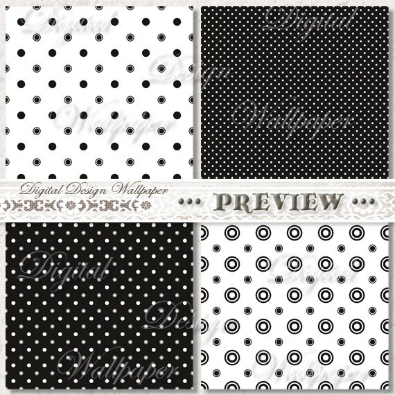 Polka Dot Digital Paper Pack ,digital Paper Black and White,black and ...