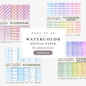 Watercolor Digital Paper,watercolor Digital Paper Pack,stripe Digital ...