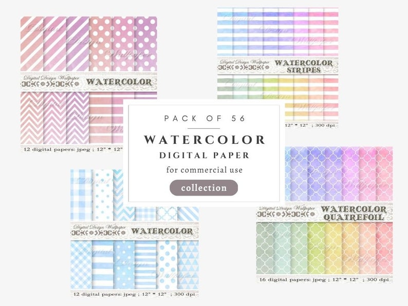 Watercolor Digital Paper,watercolor Digital Paper Pack,stripe Digital ...