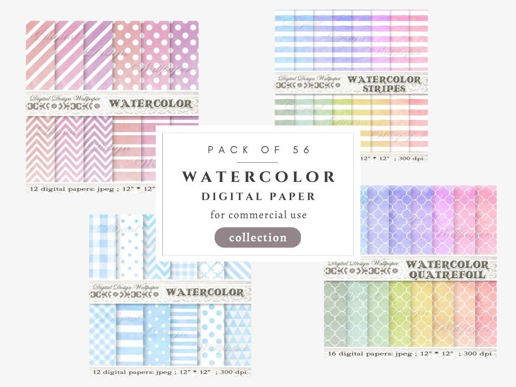 Watercolor Digital Paper,watercolor Digital Paper Pack,stripe Digital ...