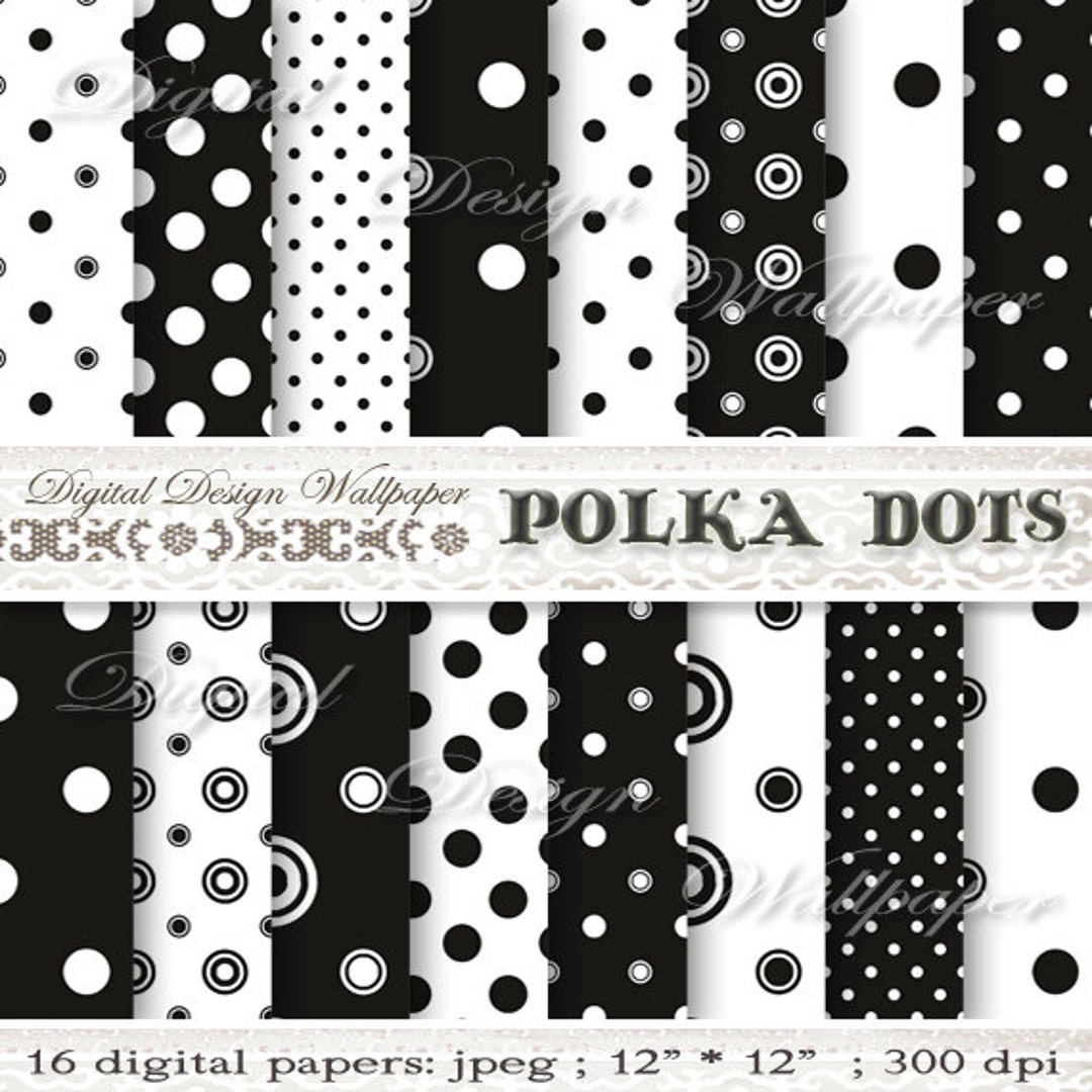 Polka Dot Digital Paper Pack ,digital Paper Black and White,black and ...