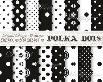 Classic Black and White Polka Dot Digital Paper Scrapbook Printable ...