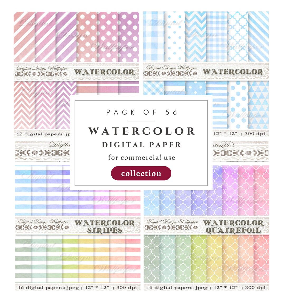 Watercolor Digital Paper,watercolor Digital Paper Pack,stripe Digital ...