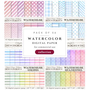 Watercolor Digital Paper,watercolor Digital Paper Pack,stripe Digital ...