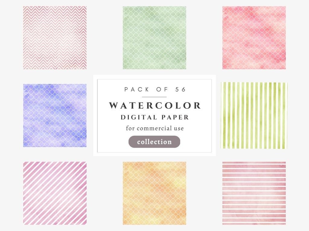 Watercolor Digital Paper,watercolor Digital Paper Pack,stripe Digital ...