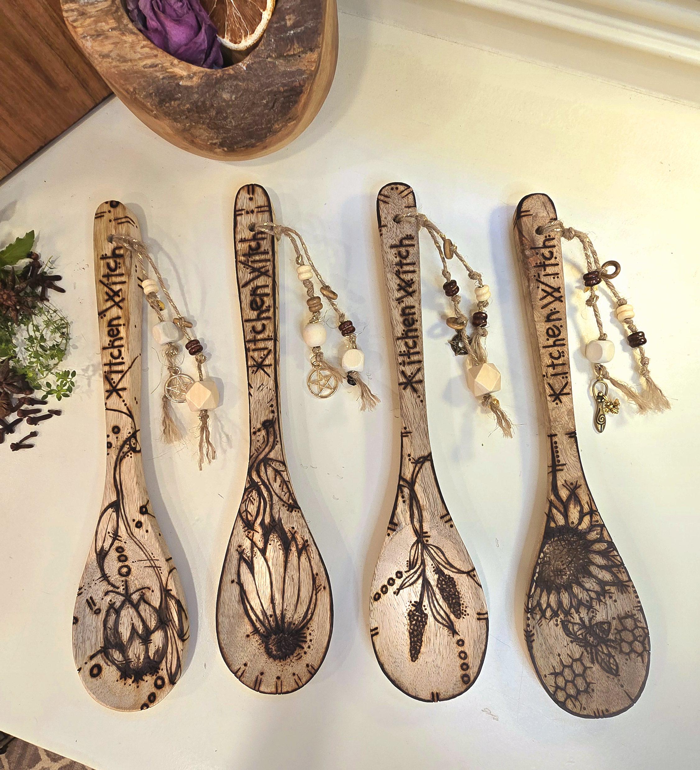 Pyrography Wooden Kitchen Witch Spoon: Hand-burned Herbology Decor - Etsy