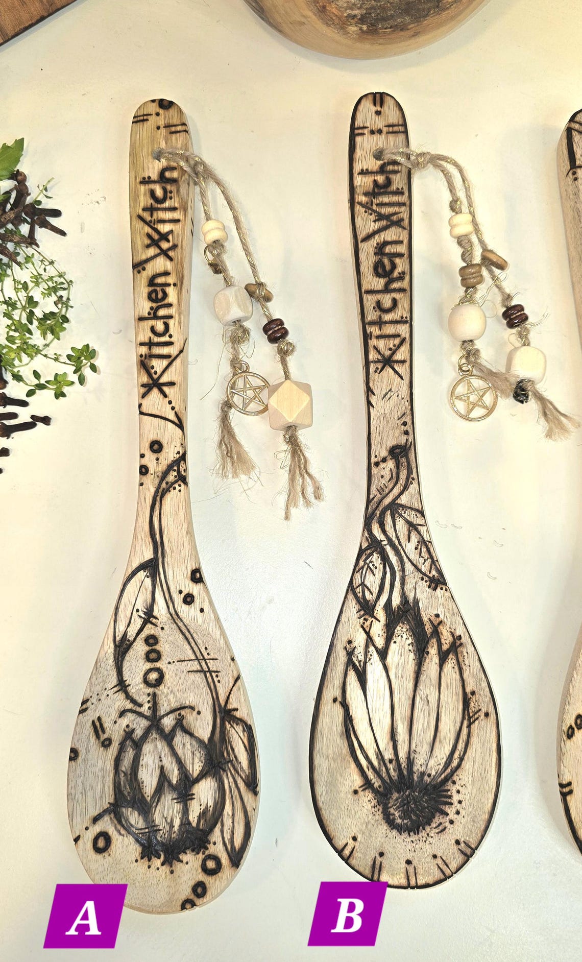 Pyrography Wooden Kitchen Witch Spoon: Hand-burned Herbology Decor - Etsy