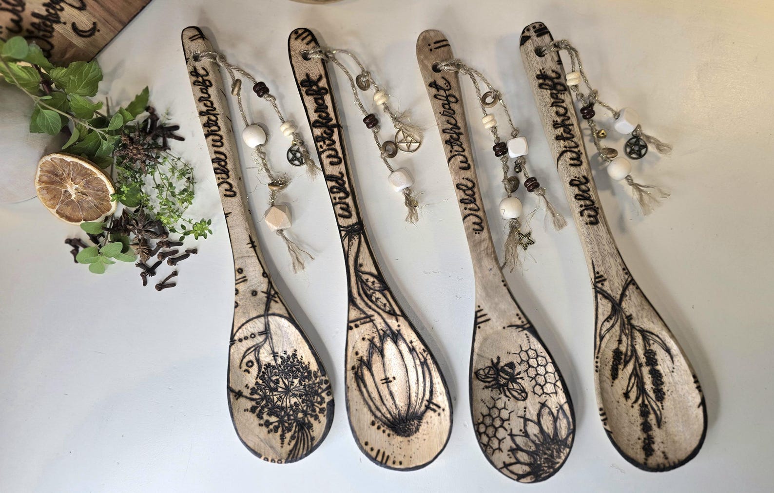 Pyrography Wooden Kitchen Witch Spoon: Hand-burned Herbology Decor - Etsy