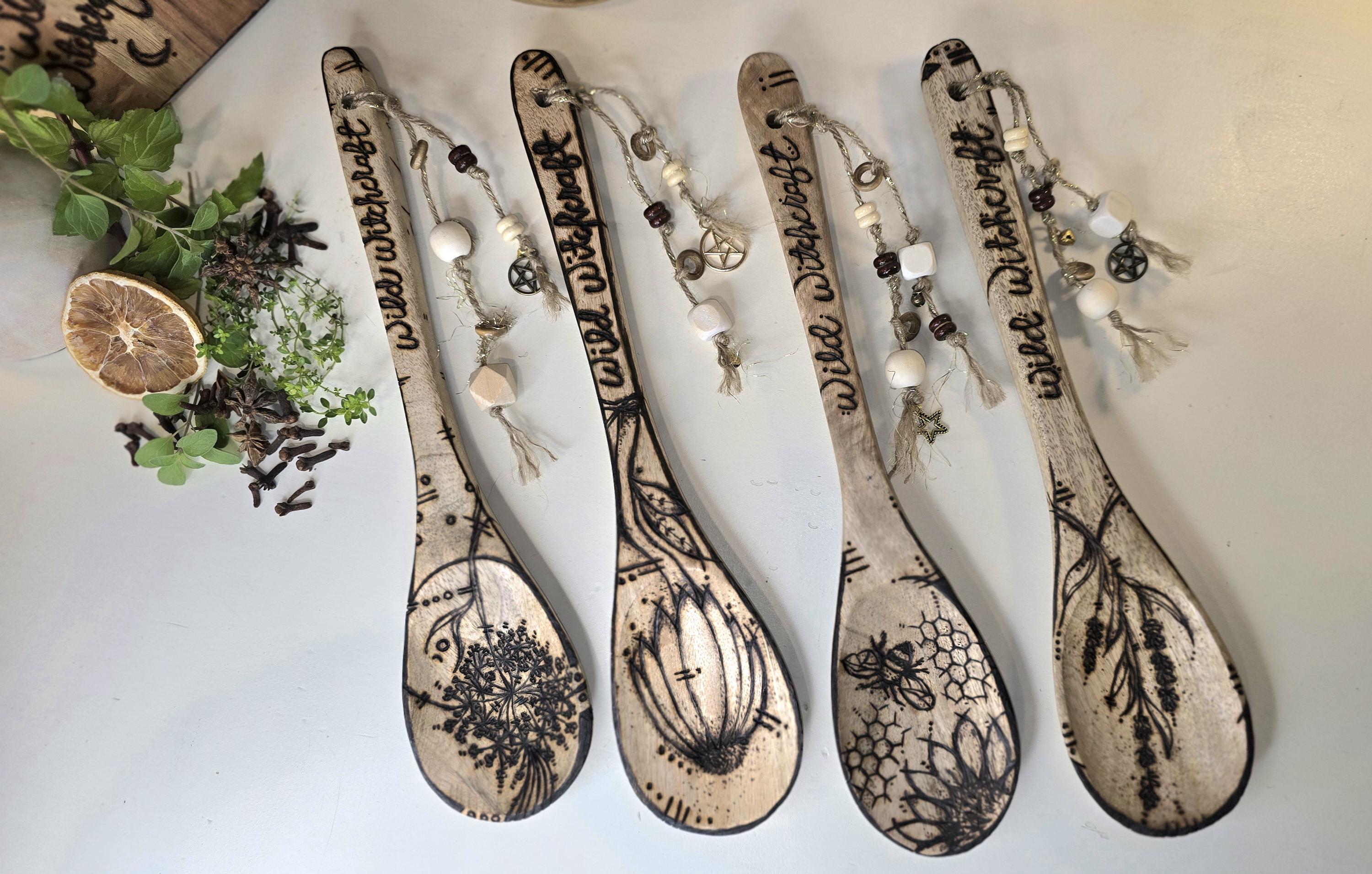 Pyrography Wooden Kitchen Witch Spoon: Hand-burned Herbology Decor - Etsy