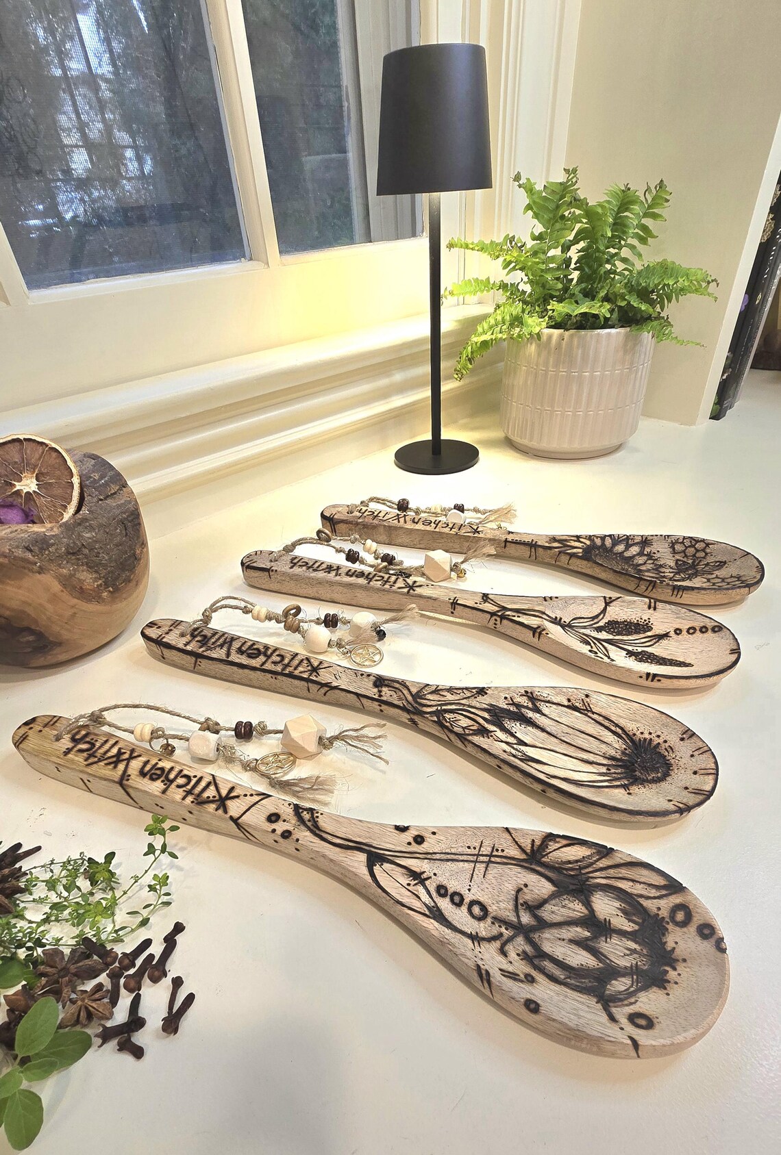 Pyrography Wooden Kitchen Witch Spoon: Hand-burned Herbology Decor - Etsy