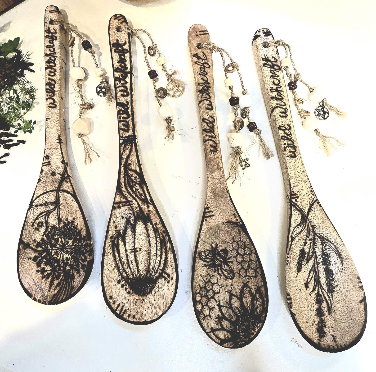 Pyrography Wooden Kitchen Witch Spoon: Hand-burned Herbology Decor - Etsy