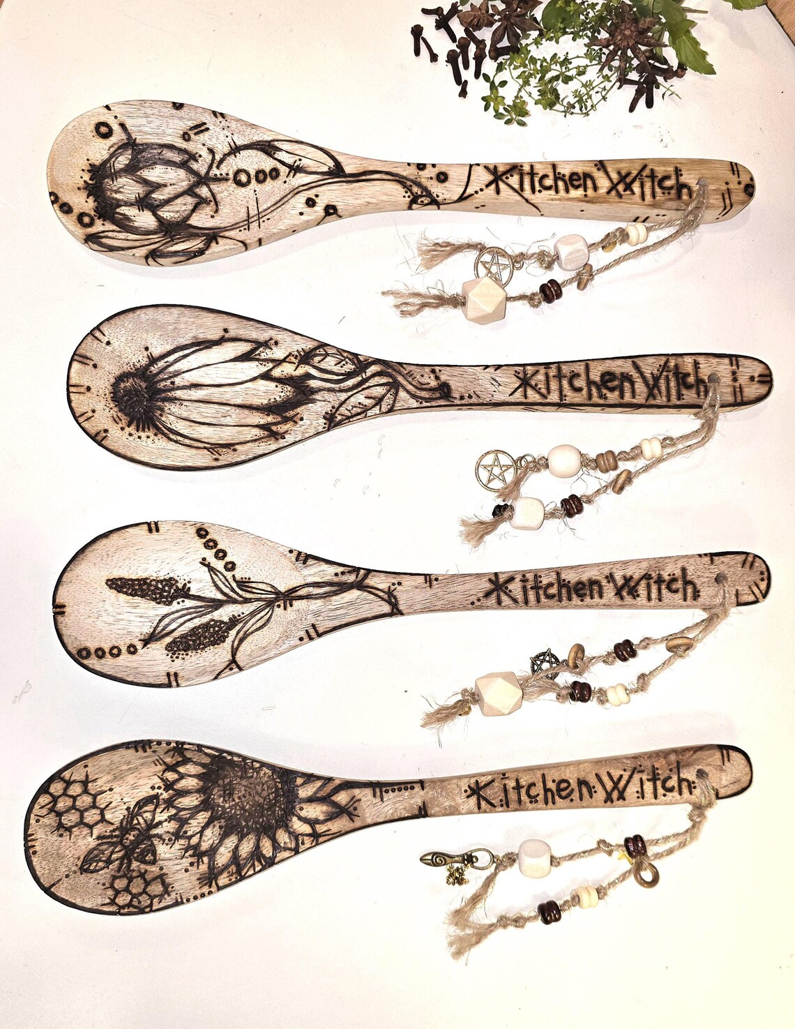 Pyrography Wooden Kitchen Witch Spoon: Hand-burned Herbology Decor - Etsy