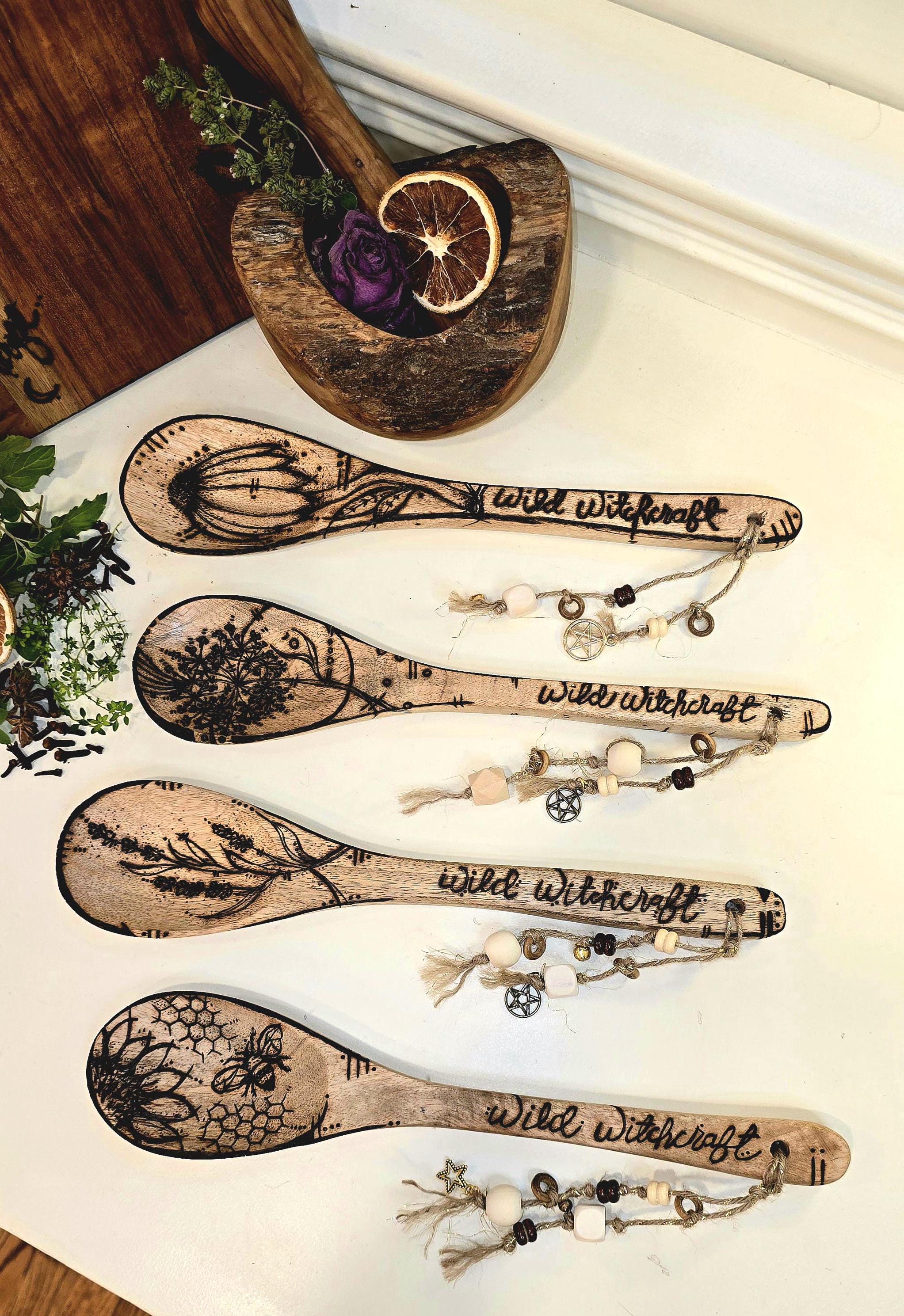 Pyrography Wooden Kitchen Witch Spoon: Hand-burned Herbology Decor - Etsy