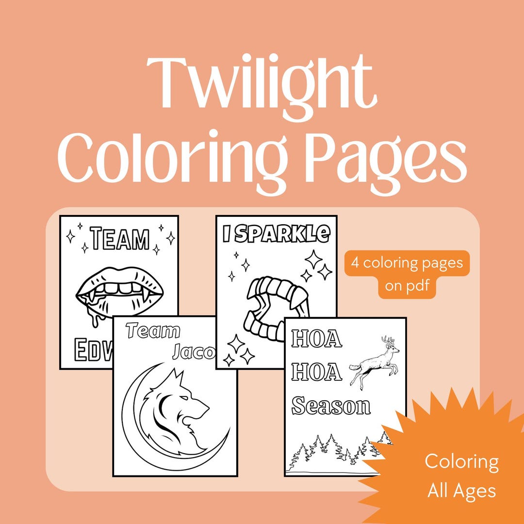 Twilight-themed Printable Coloring Pages 4 PDF Pages Team Edward, Team ...