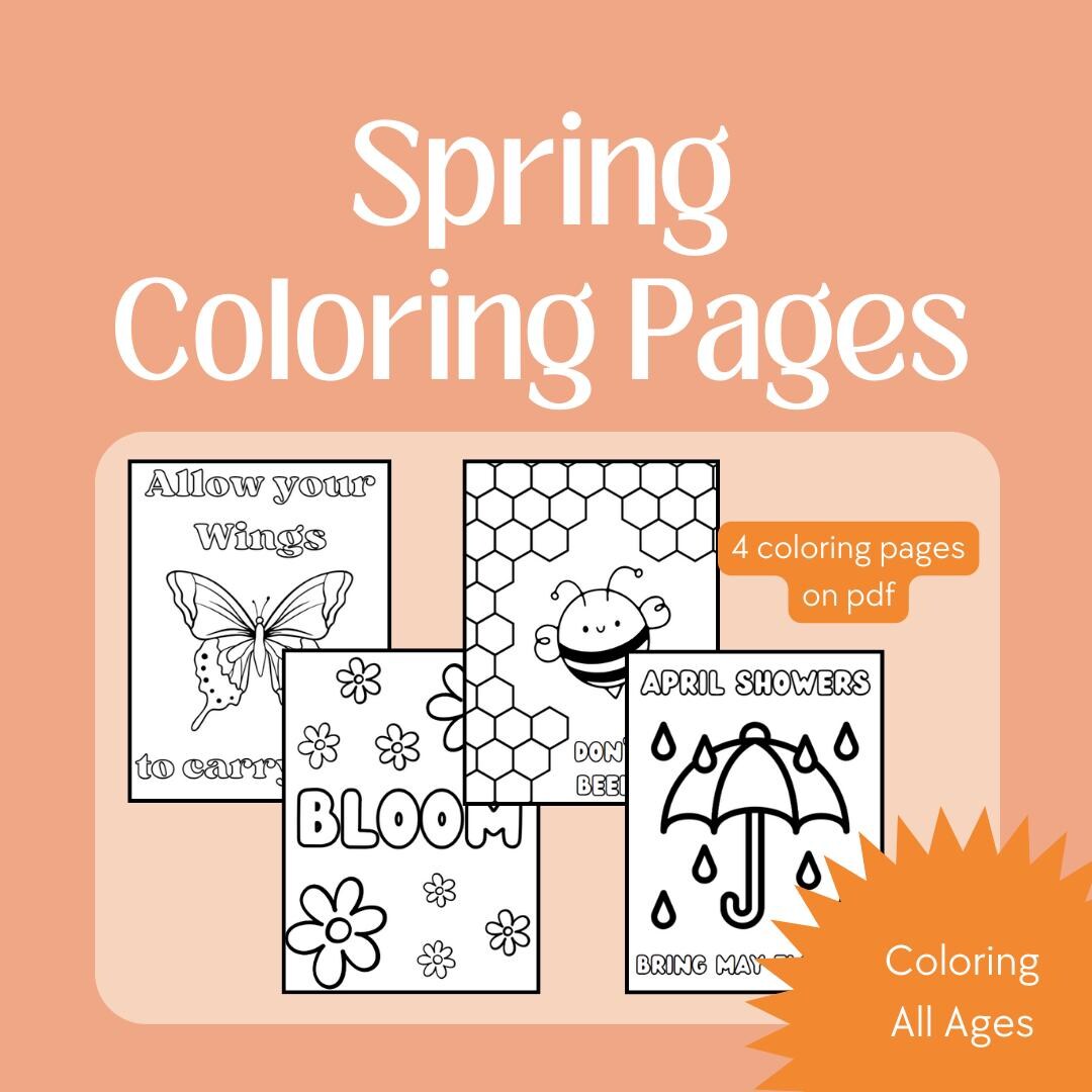 Spring Coloring Pages Digital Download - 4 Pages PDF, April Showers ...