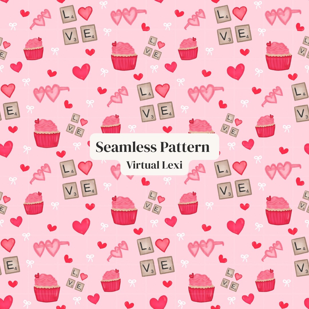Valentine Seamless Pattern PNG | Pink Hearts Cupcake Love Pattern ...
