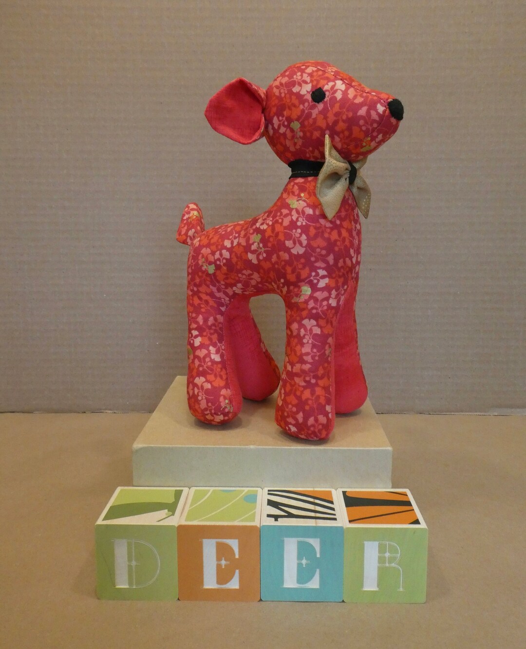 Deer Stuffed Toy in Red & Gold Ginkgo Leaves (small) - Etsy