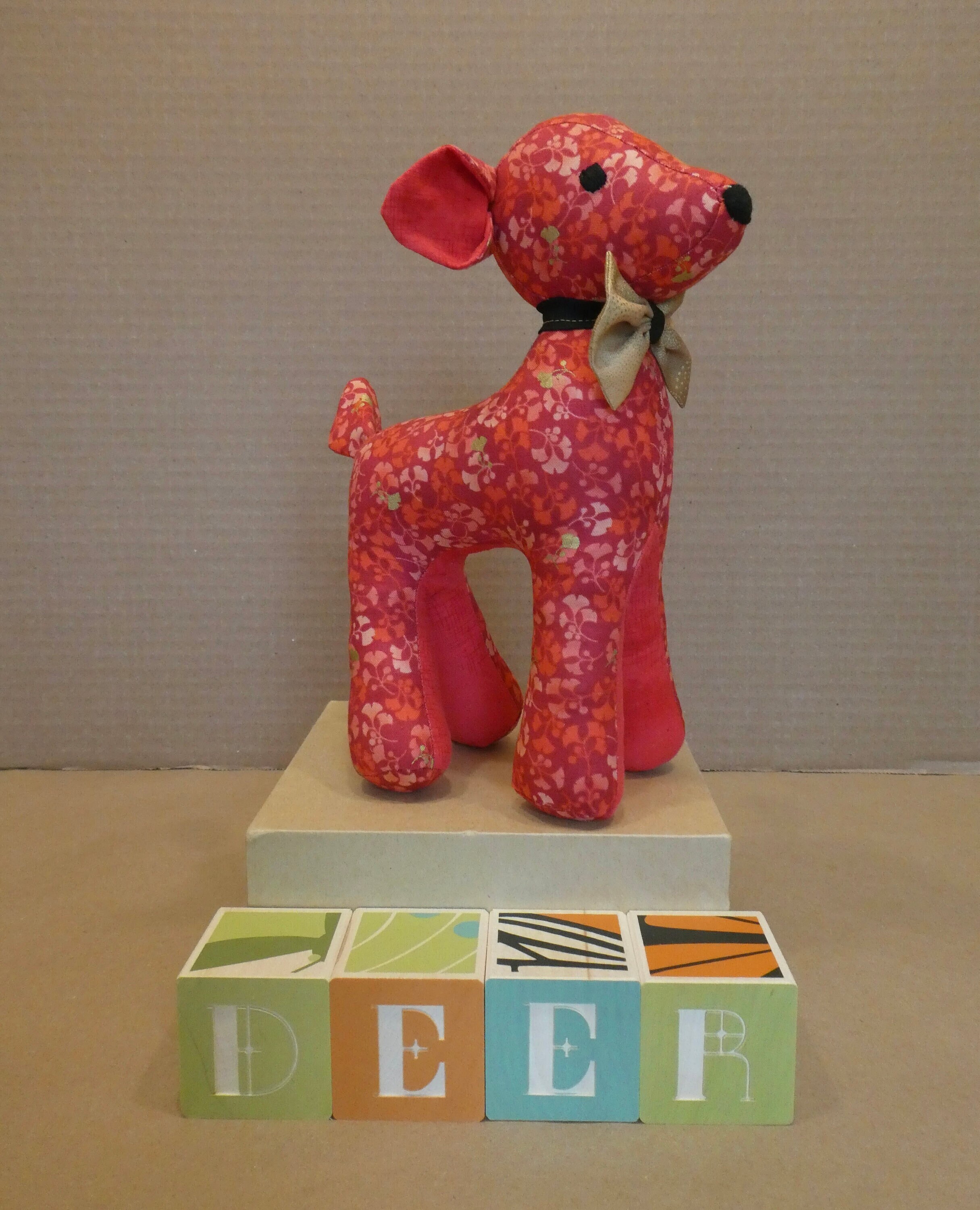 Deer Stuffed Toy in Red & Gold Ginkgo Leaves (small) - Etsy
