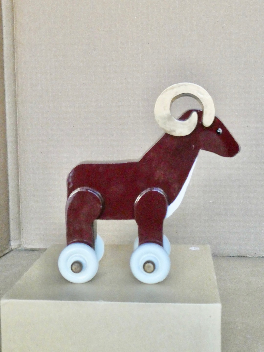 Wooden Bighorn Sheep Rolling Toy on Wheels - Etsy