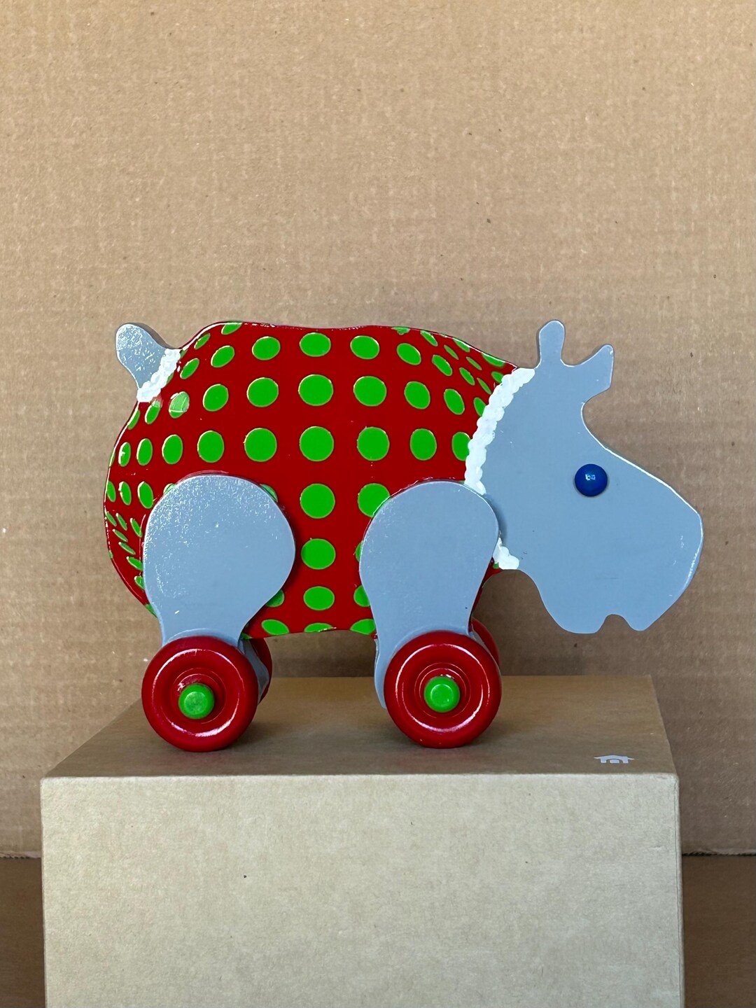 Wooden Hippo Rolling Toy on Wheels (christmas) - Etsy
