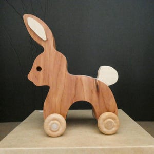Wooden Rabbit / Bunny Rolling Toy on Wheels - Etsy
